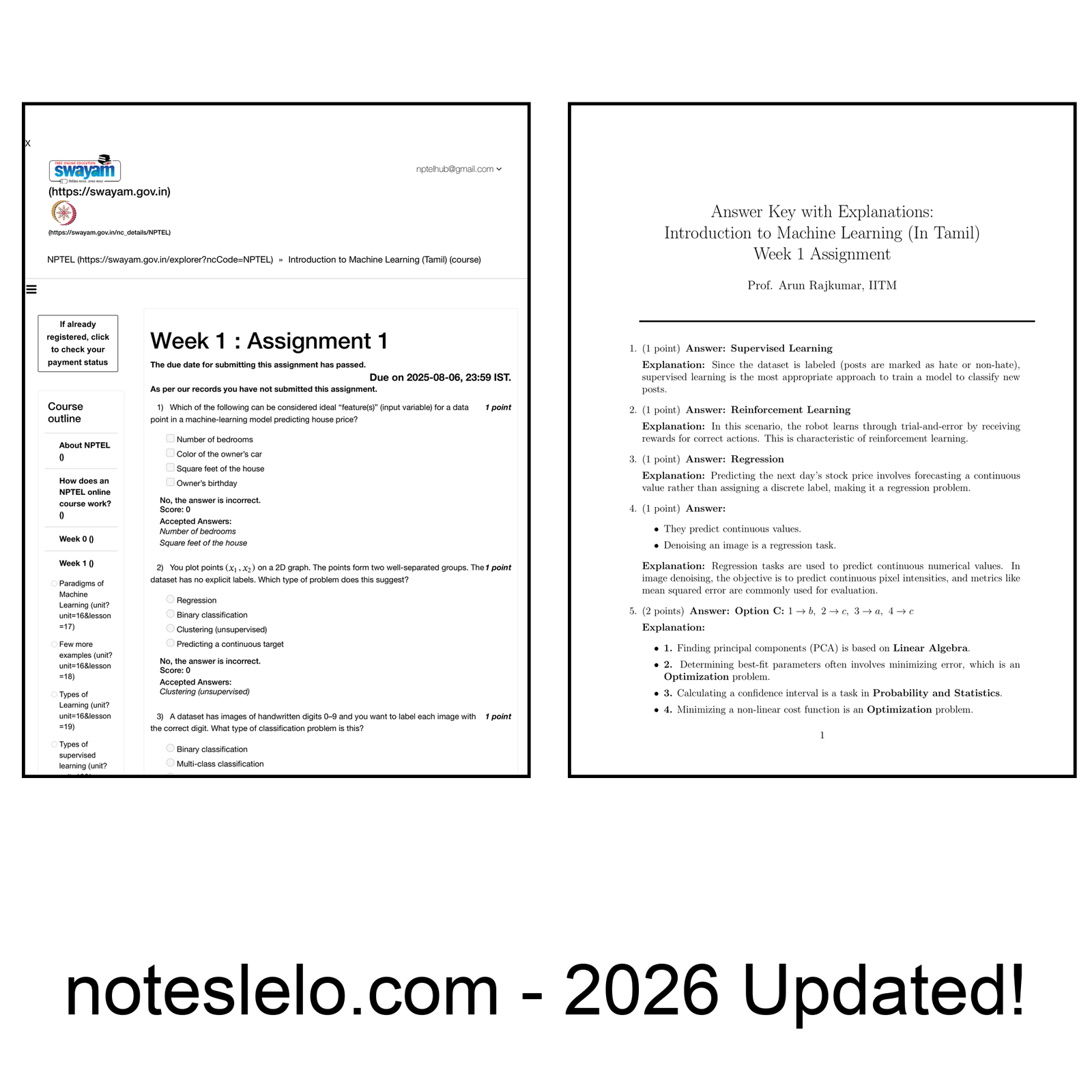 Introduction to Machine Learning (Tamil) Assignments - Notes Le Lo